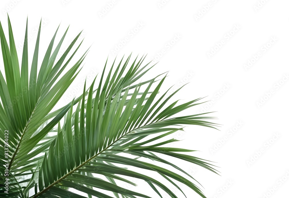 Lush green palm leaves on a clean white background. High-resolution ...