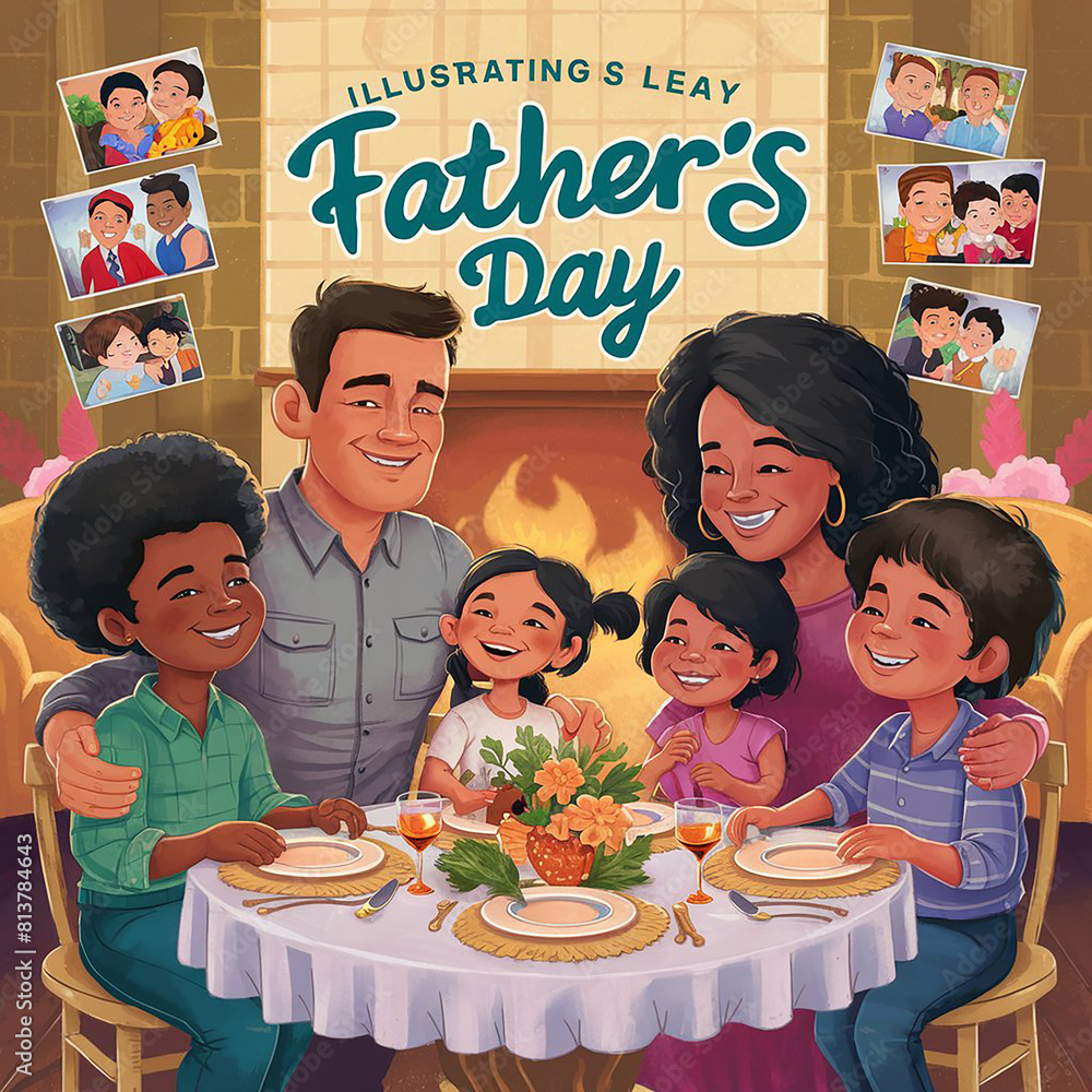 Father's day illustration of a father's family, happy fathers day ...