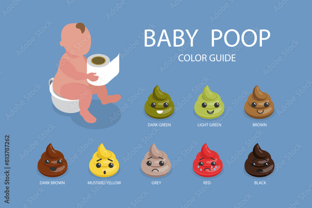 Poster 3D Isometric Flat Vector Illustration of Baby Poop Emoji, Color ...