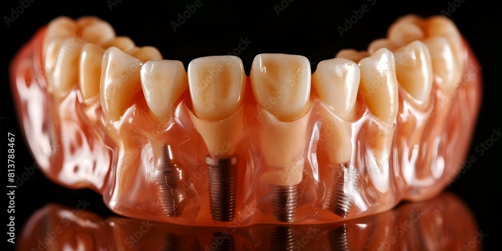 Healthy teeth anatomy in human denture with dental implant placement ...
