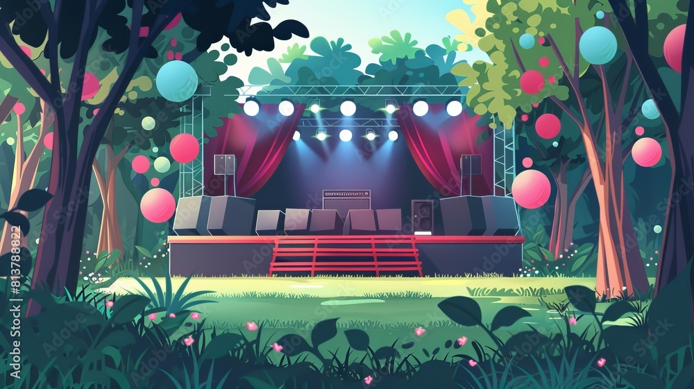 Stage at an outdoor music festival modern background. Live comedy show ...