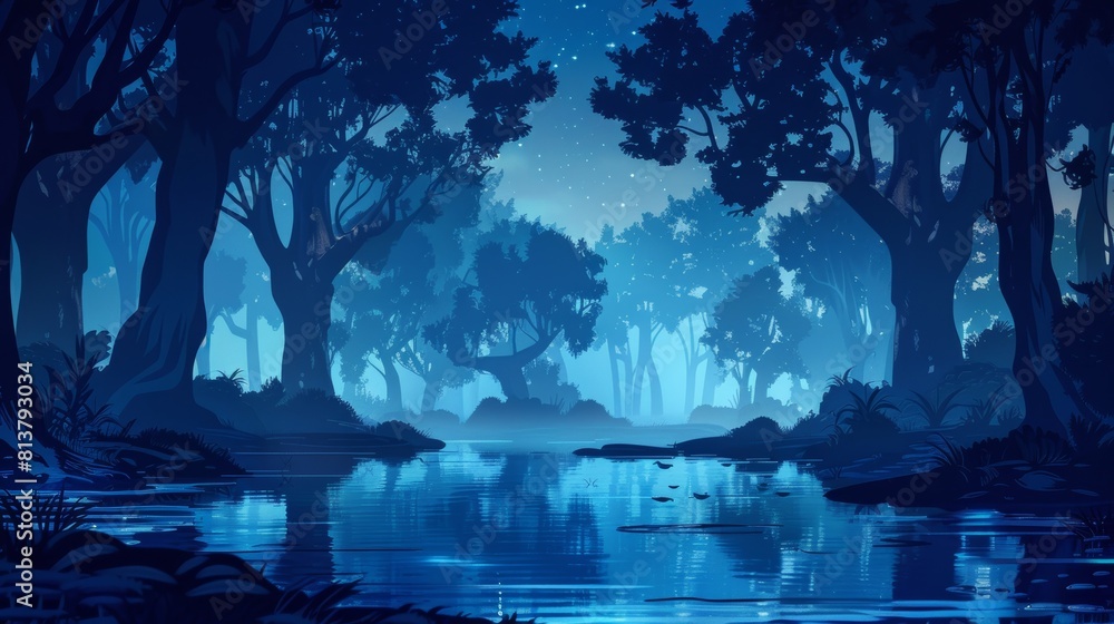 Stunning forest swamp landscape design with lake water and beautiful ...