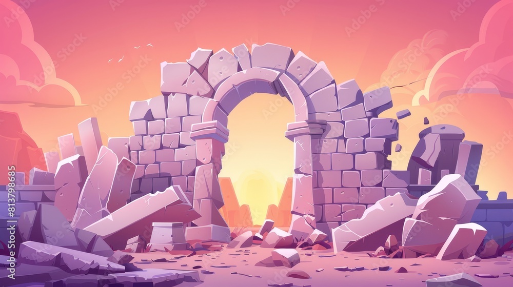 An abandoned temple construction and castle ruins of ancient stone ...