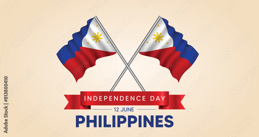 Philippines Independence Day 12 June waving cross flag vector poster ...