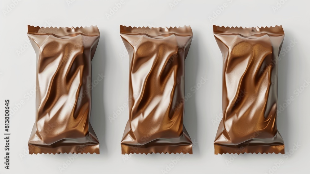 CAD mockup of a 3D sweet chocolate candy wrapper package design. Blank ...