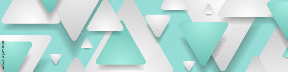 Mint and grey paper triangles abstract tech background. Vector geometry ...
