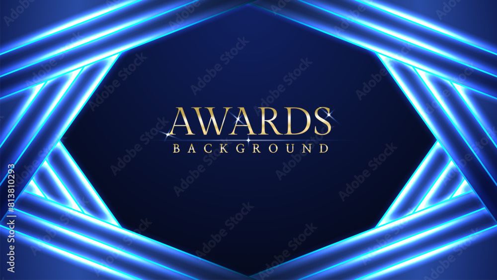Dark blue luxury awards graphics background with light neon elegant ...