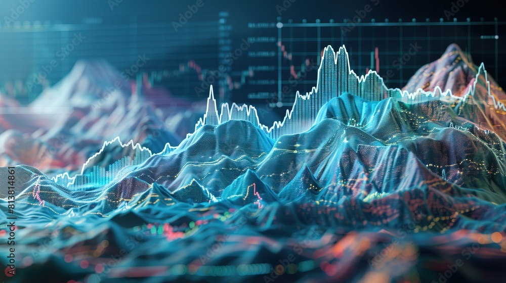 Stock market indices, a dashboard of climbing and falling mountains ...