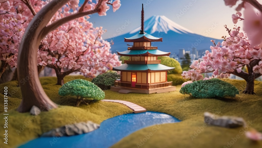 Japanese vintage house 3D cartoon design illustration. Japan miniature ...