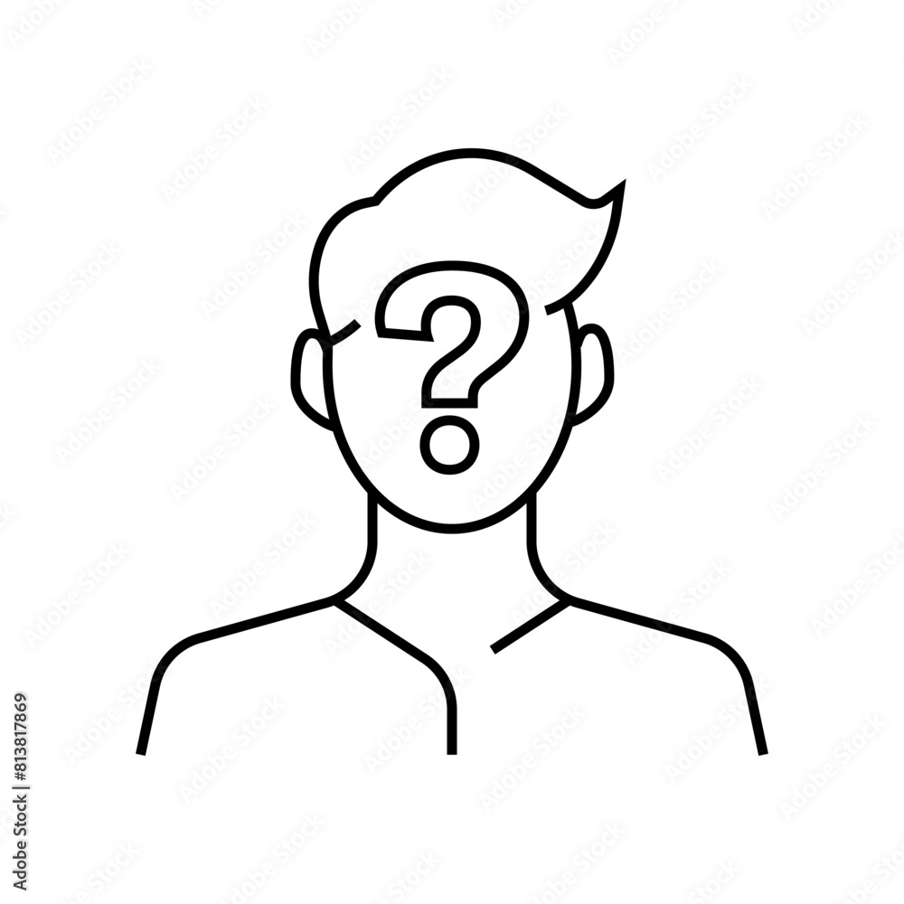 Unknown person icon. Face with a question mark. Linear style. Vector ...