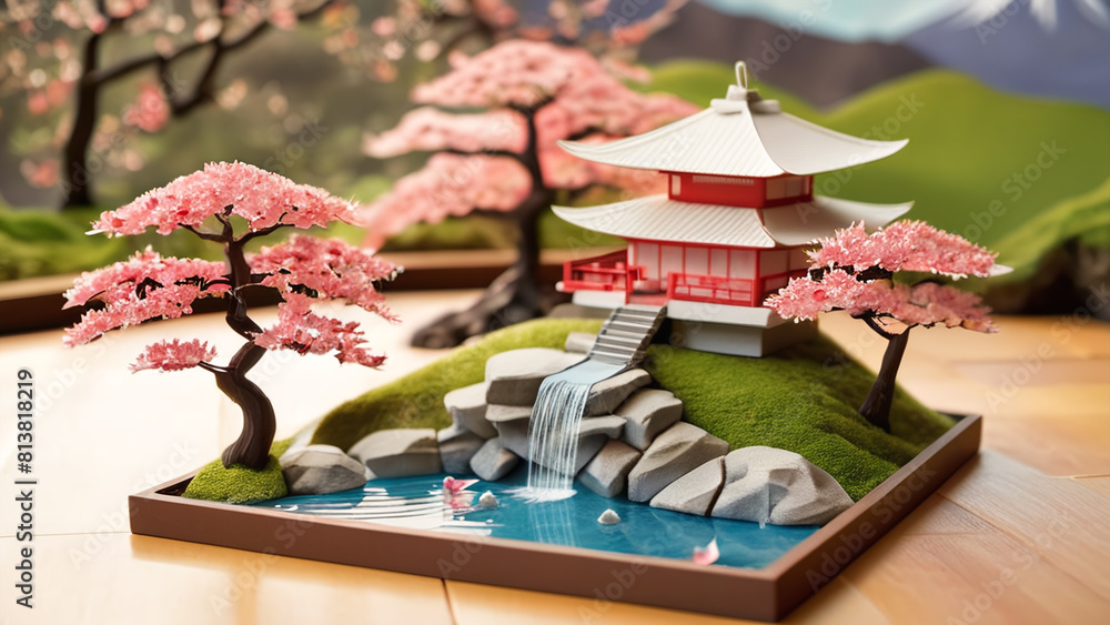 Japanese vintage house 3D cartoon design illustration. Japan miniature ...