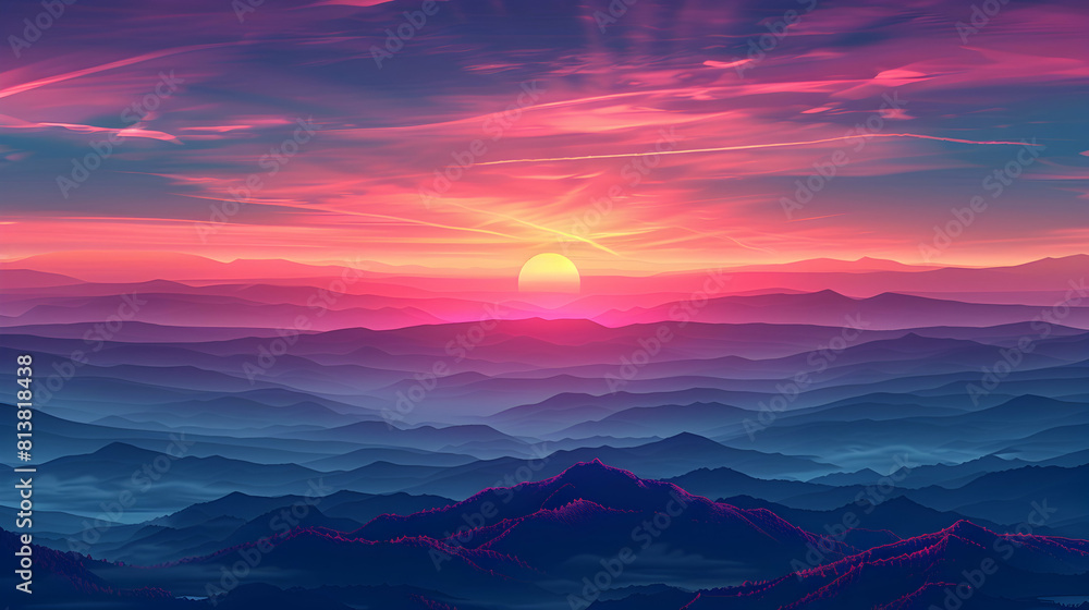Flat Design Backdrop High Altitude Sunset Concept: A Sunset Viewed from ...