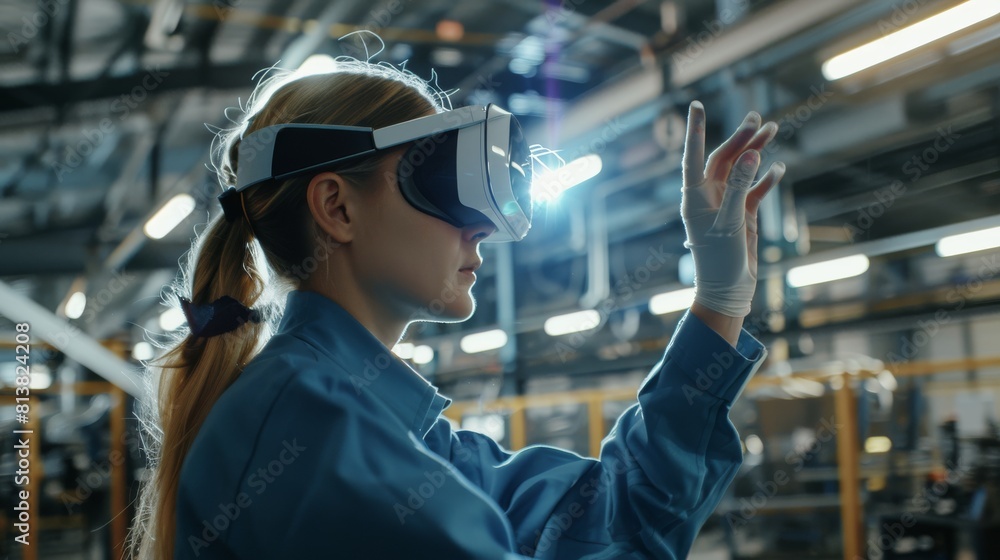 Modern Factory 4.0: Female Engineer Maps Manufacturing Plant Floor ...