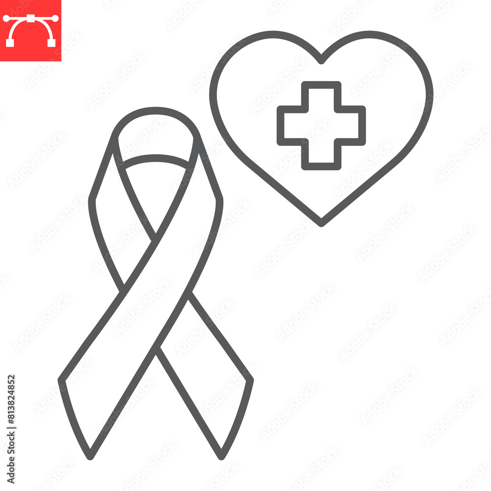 Hope for recovery line icon, aids and disease, awareness ribbon with ...
