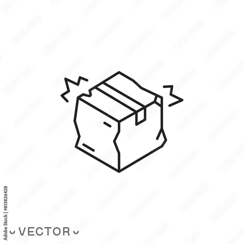 broken cardboard box icon, torn carton package, concept bad ...