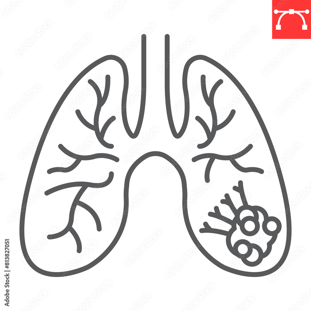Lung cancer line icon, disease and cancer cell, lungs tumor vector icon ...