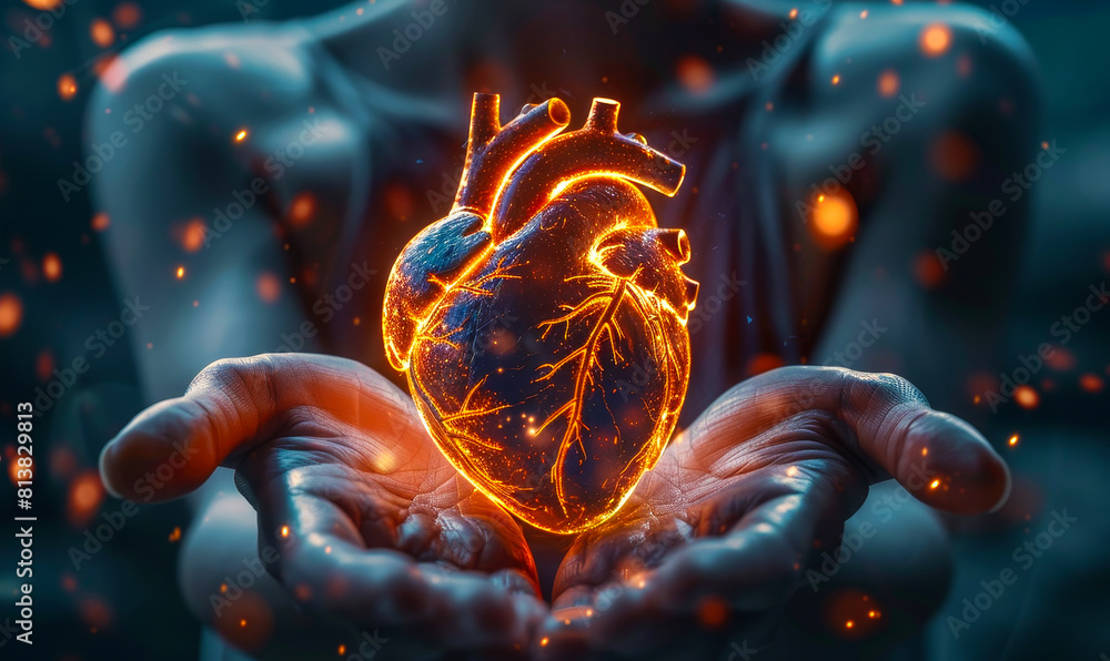 Glowing Human Heart Hands Cupped Conceptual Abstract Illustration ...
