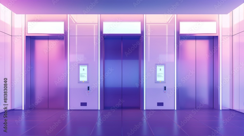 Modern realistic office lobby interior with open and closed lift doors ...