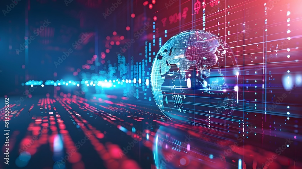 Abstract news background with globe and stock market data, glowing ...