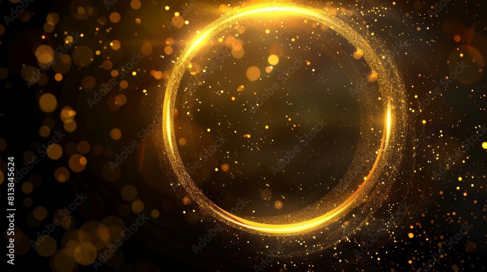 On black background, bokeh gold circle with glitter light. Abstract ...