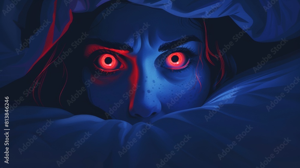 Lonely frightened person in depression lying on the bed in darkness ...