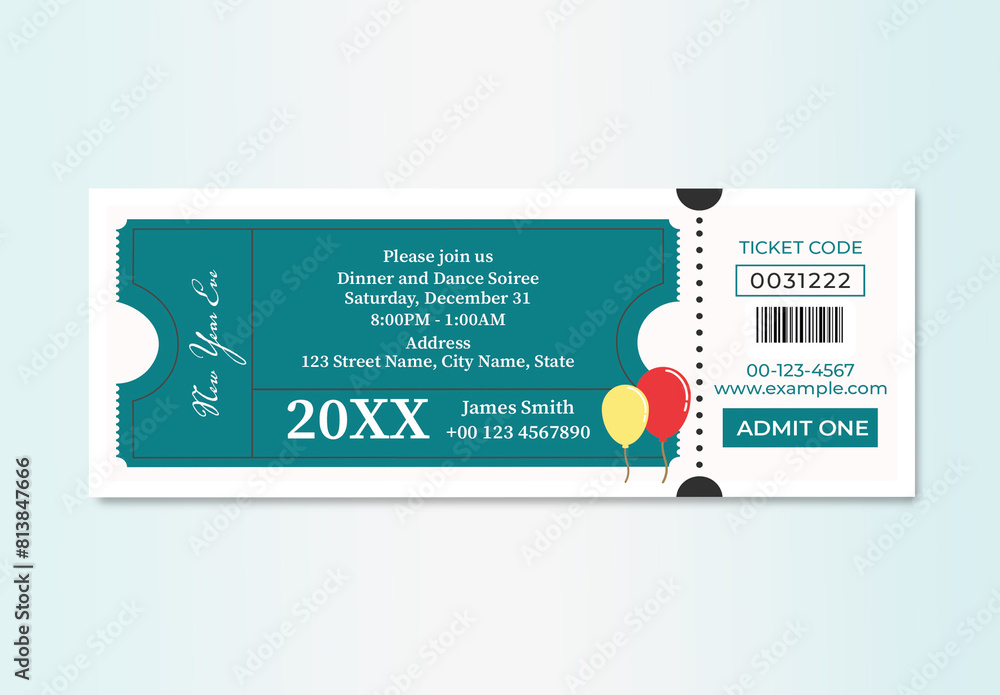 NYE Party Event Ticket Design Layout Stock Template | Adobe Stock