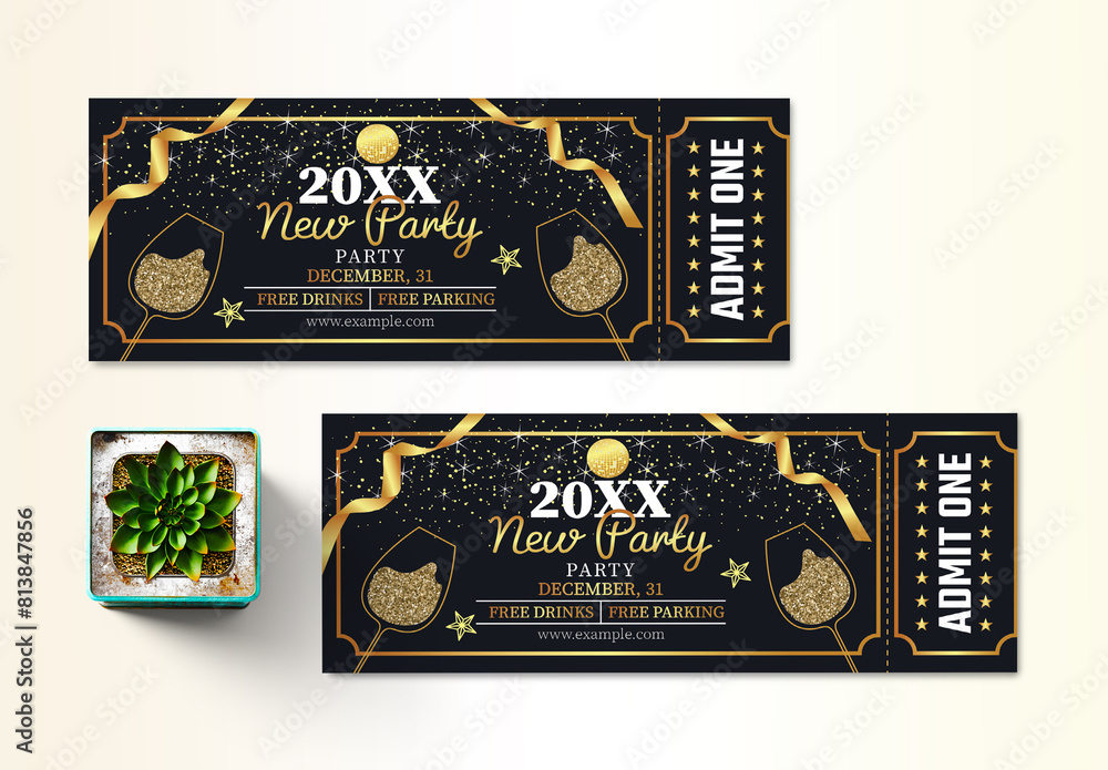 NYE Event Ticket Design Layout Stock Template | Adobe Stock