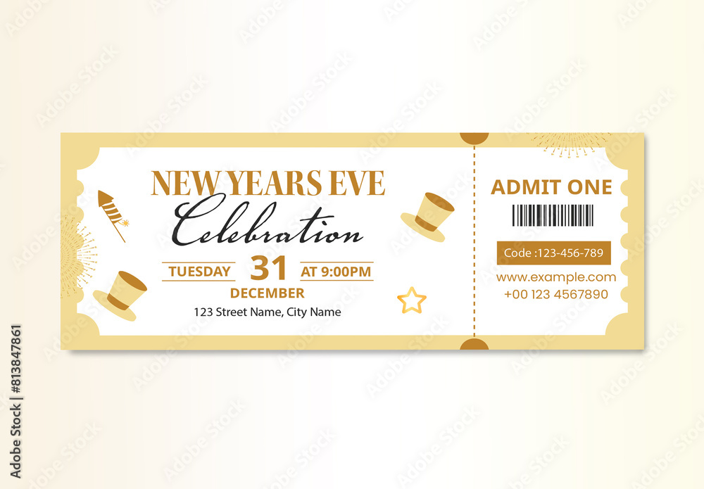 NYE Party Event Ticket Design Layout Stock Template | Adobe Stock