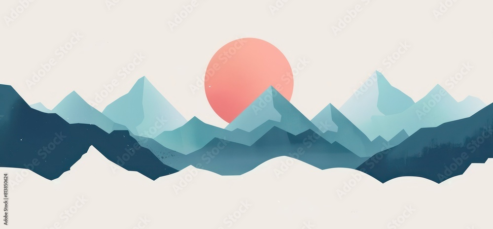 wallpaper of a minimalist mountain landscape with a sun rising behind ...