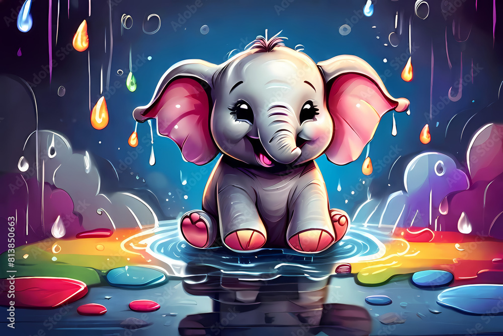 elephant, rainbow, rain, cartoon, animal, illustration, vector, baby ...