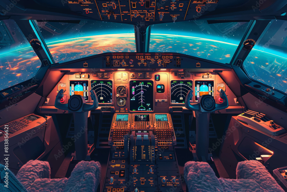 Discover the streamlined interface of an airplane cockpit, featuring ...