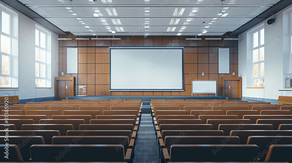Blank science conference poster mockup in a university lecture hall ...