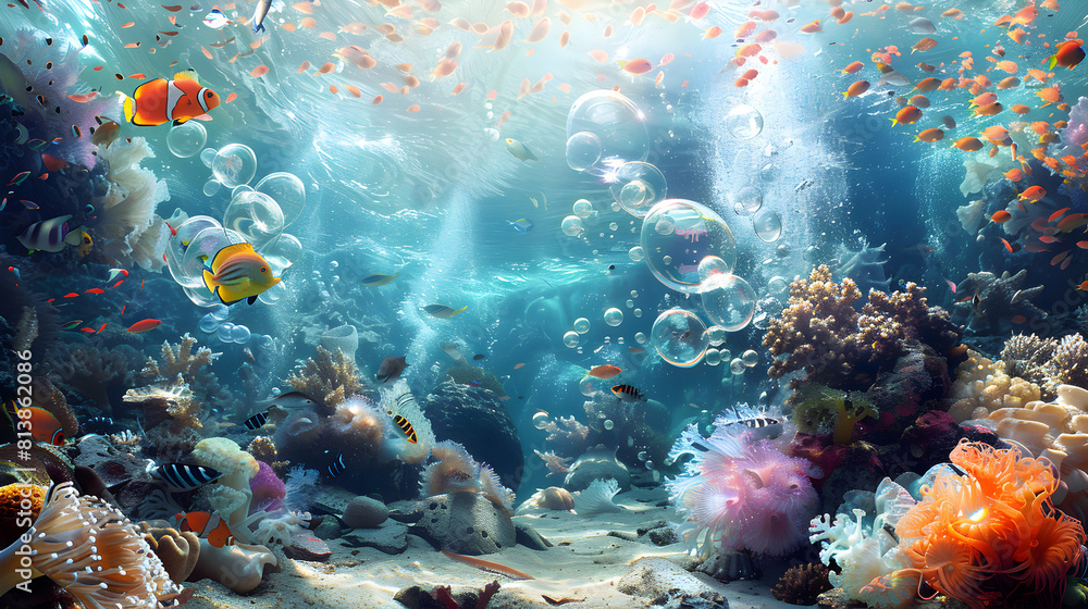 Coral bleaching by climate change. Dead and dying coral reef due to ...