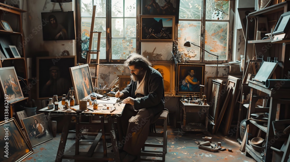 Painting his Muse in Da Vinci's Art Workshop and Creating a Masterpiece ...