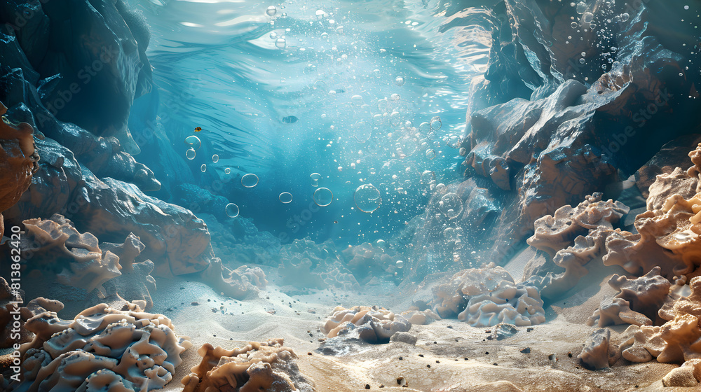 Coral bleaching by climate change. Dead and dying coral reef due to ...