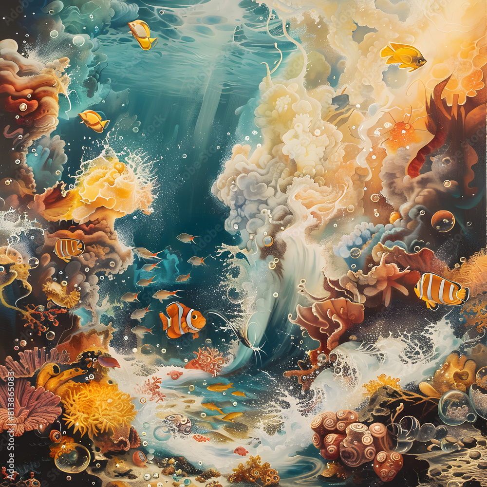 Coral bleaching by climate change. Dead and dying coral reef due to ...