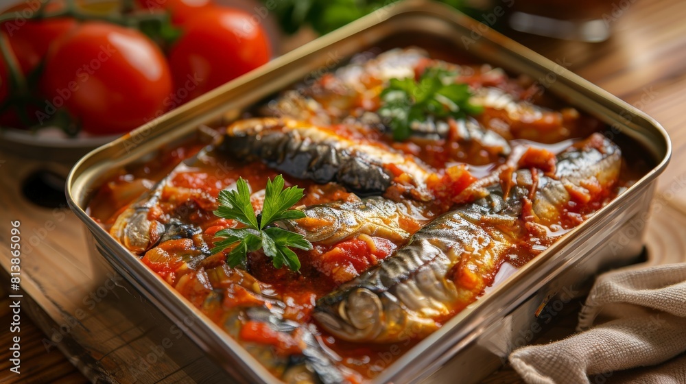 A can of sardines in tomato sauce, ready to be transformed into a spicy ...
