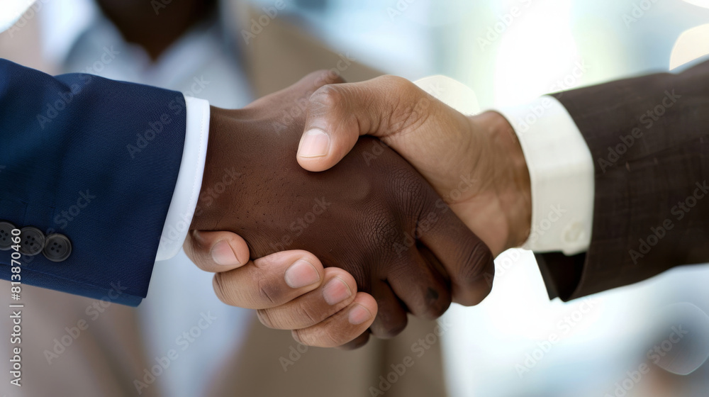 Successful multicultural business handshake agreement between diverse ...