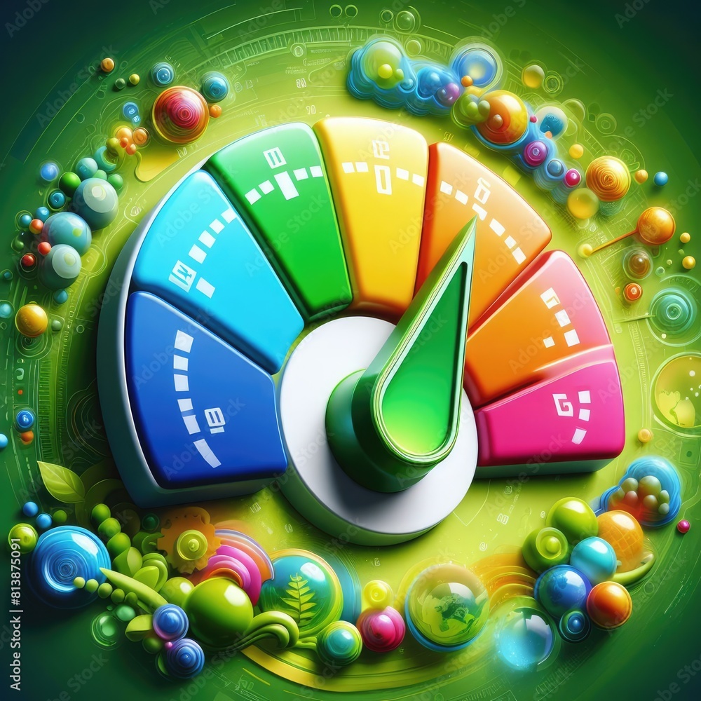 A Colorful Gauge With A Needle Pointing Towards A Section Indicating A Level Or Measurement Set