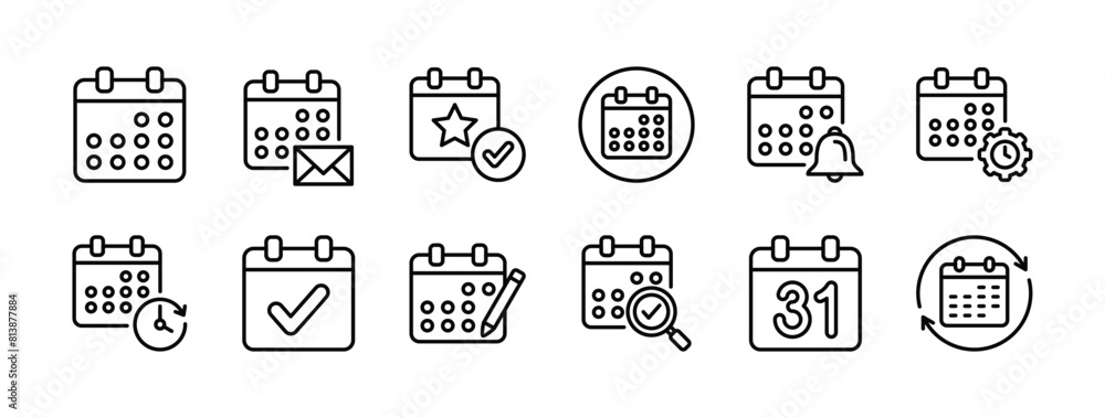 Calendar thin line icon collection. Calendar sign and symbol ...
