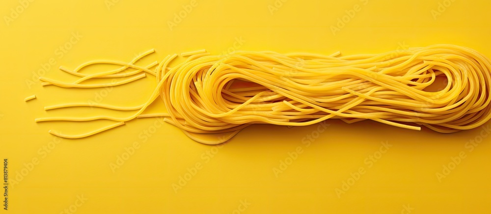 An arrangement of raw dry spaghetti tied together with a rope forming a ...