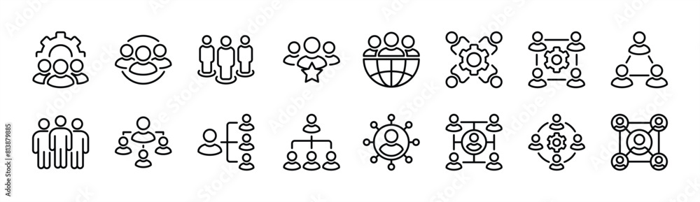 Organization thin line icon set. Containing people group, hierarchy ...