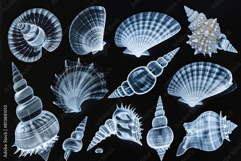 X-ray scan of a collection of sea shells, showcasing the variety of ...
