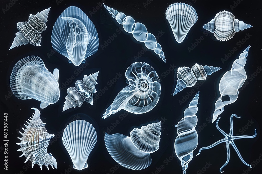 X-ray scan of a collection of sea shells, showcasing the variety of ...