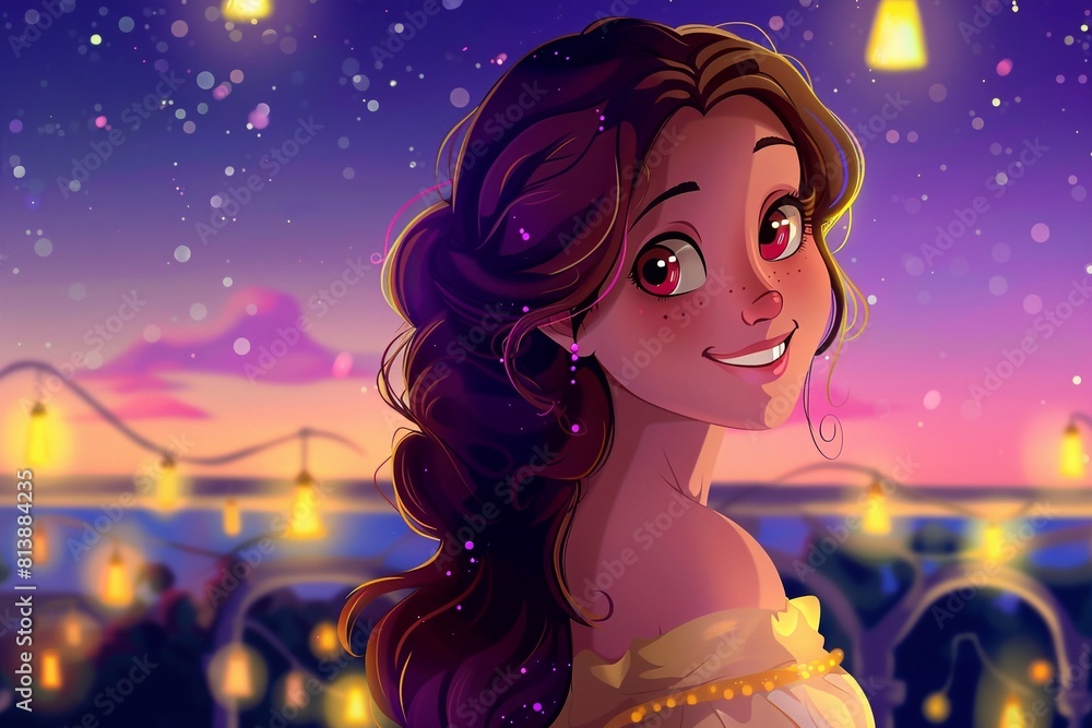 Cartoon illustration of a young and beautiful princess smiling under ...