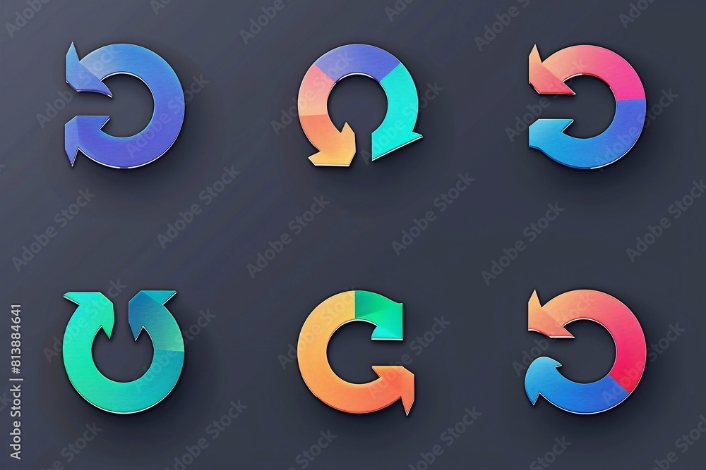 Set of circle arrows icons, featuring round reload signs, repeat icons, and rotate arrow symbols ...