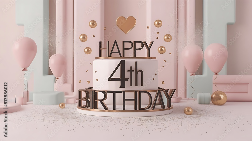 Minimalist 3D Pastel theme Happy 4th Birthday Background With ...