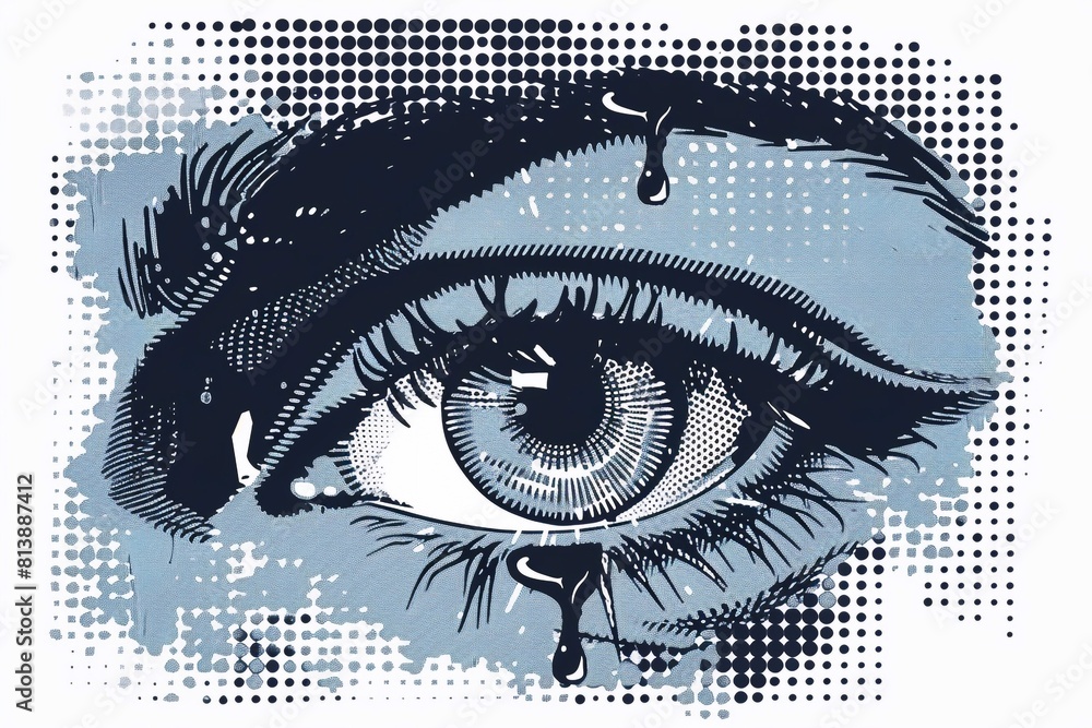 Vector halftone collage featuring a magazine-cut eye with hand-drawn ...