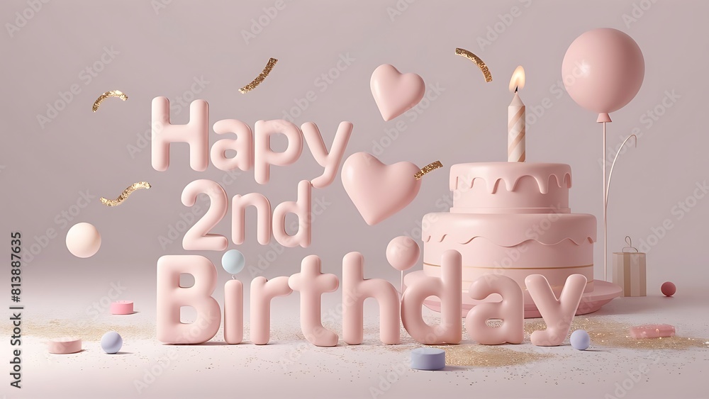 Minimalist 3D Pastel theme Happy 2nd Birthday Background With ...