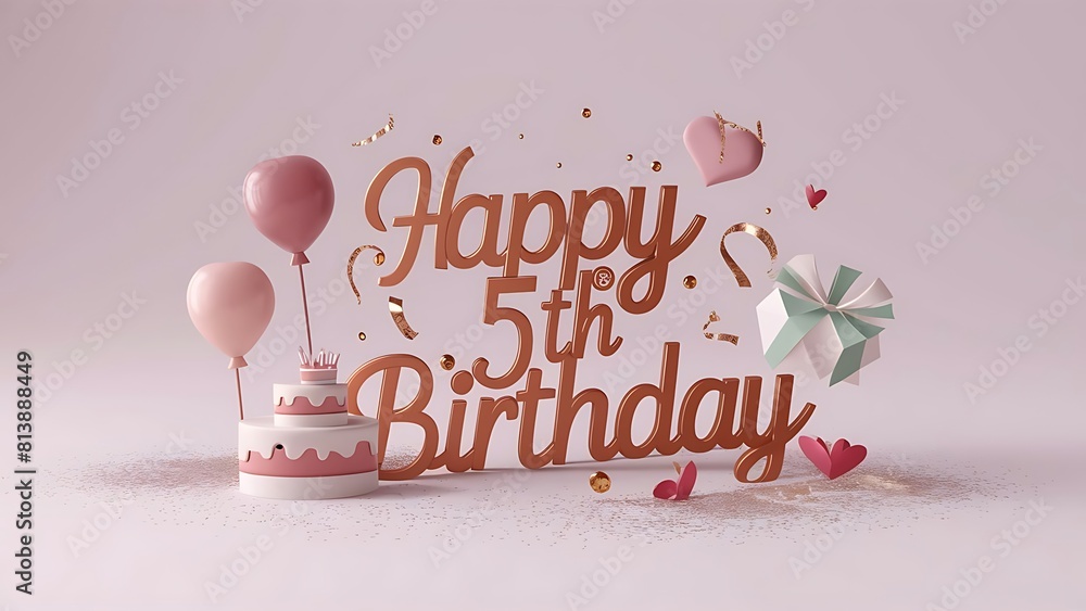 Minimalist 3D Pastel theme Happy 5th Birthday Background With ...